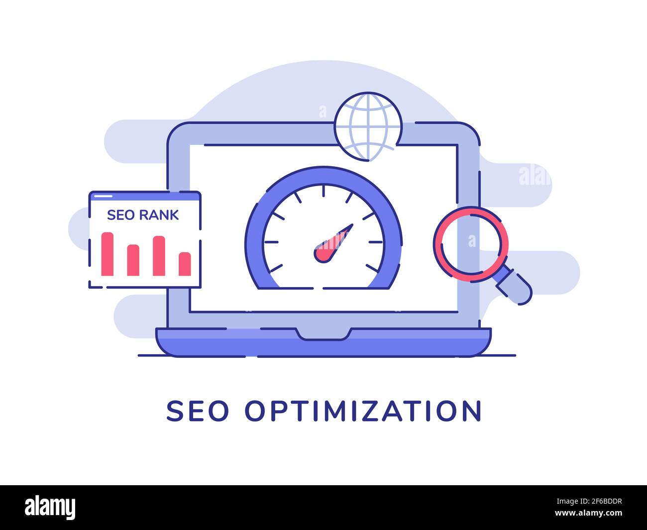seo optimization concept spedometer on display laptop screen around ...