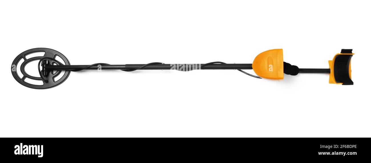 Modern metal detector isolated on white background Stock Photo - Alamy