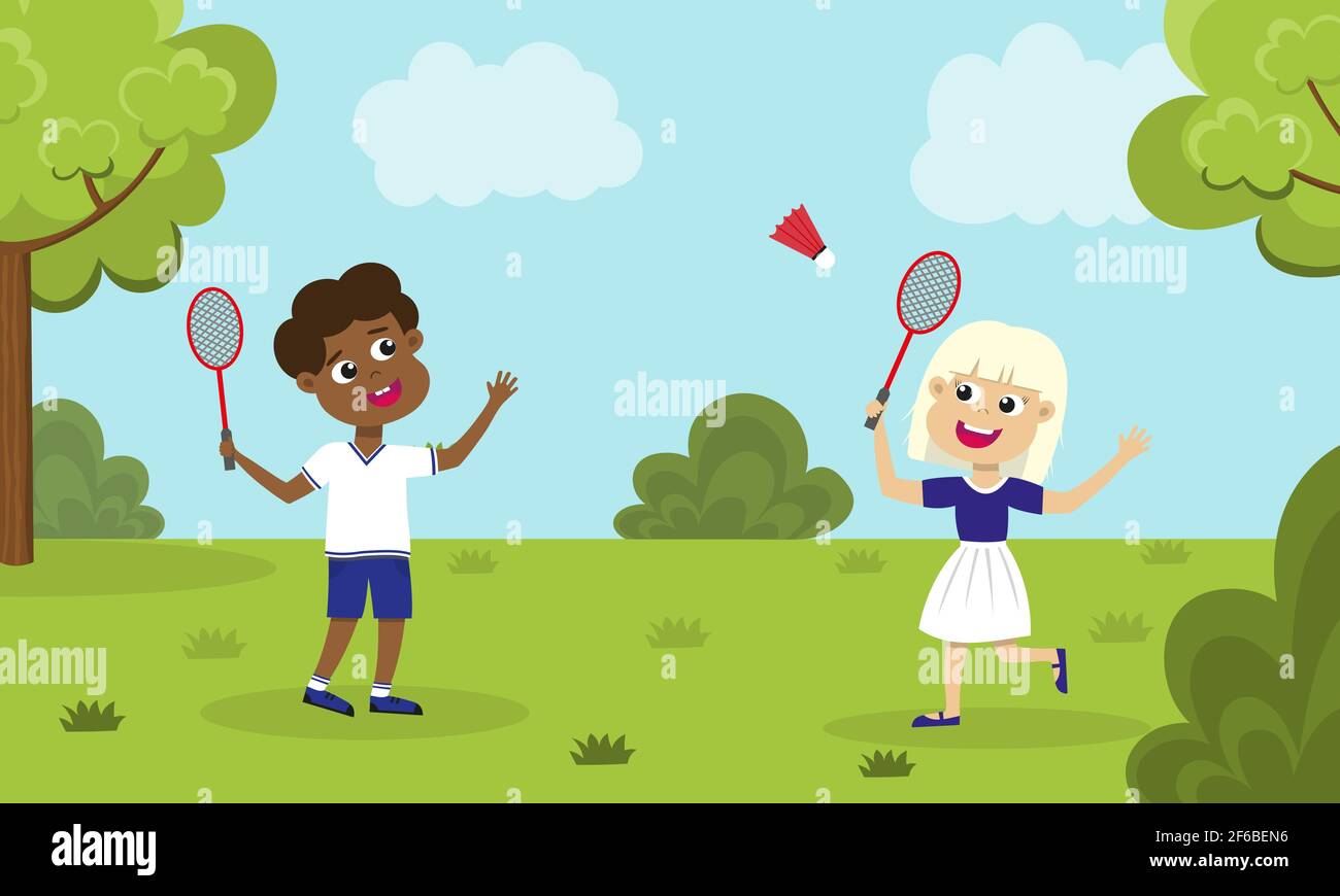 Children playing badminton. Badminton players Stock Vector Image & Art ...