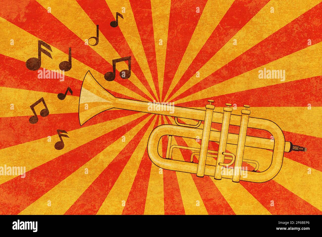 Abstract yellow trumpet design music themed textured illustration Stock ...