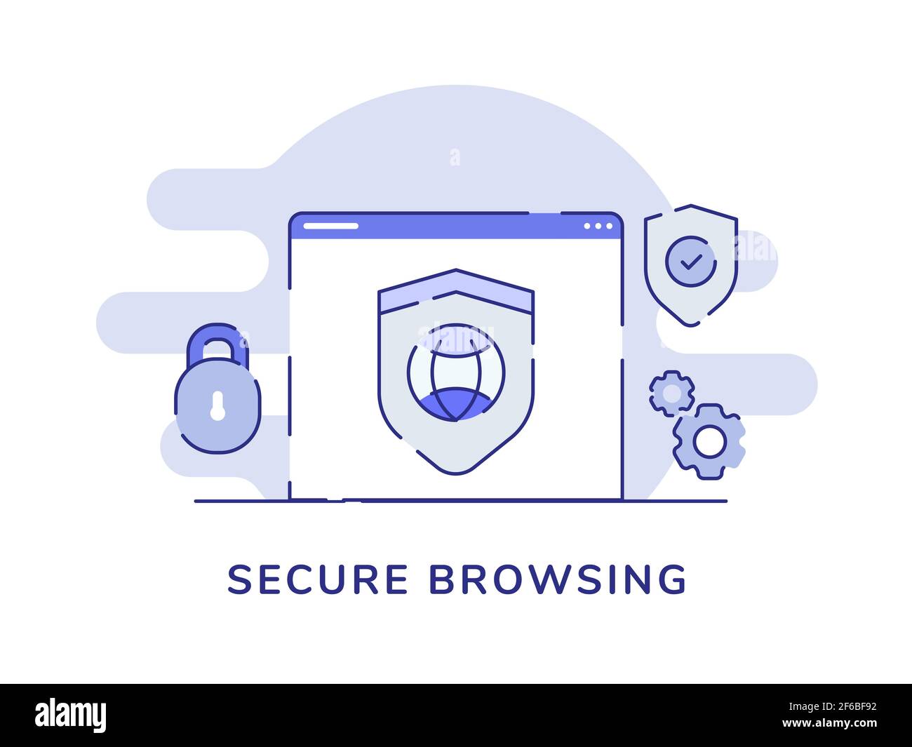 secure browsing concept internet shield around padlock gear white ...