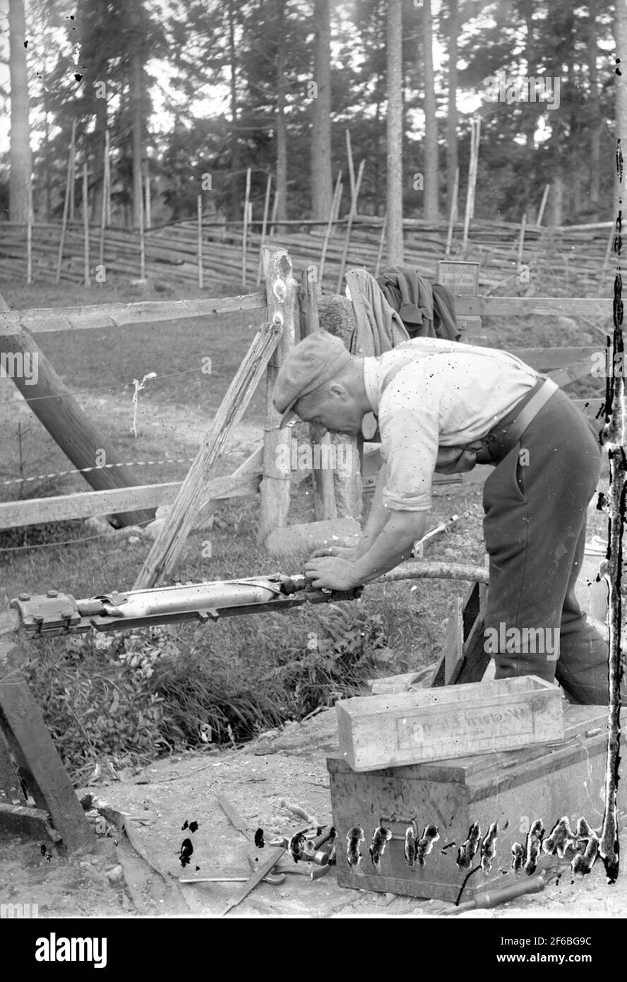 Splicing of telecommunications cable. The railway line between ...