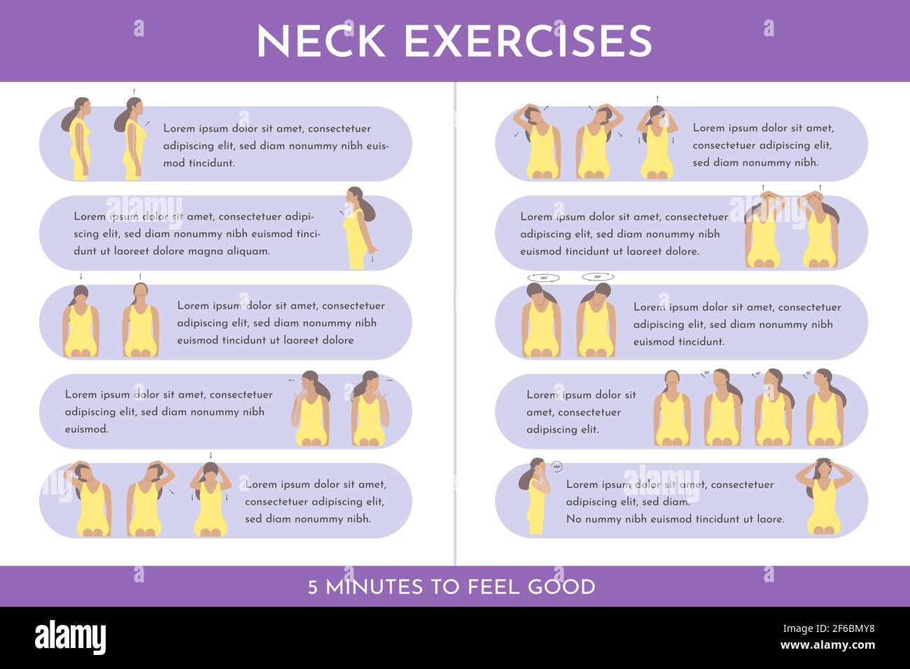 Vector colorful illustration set with neck exercises by girl. Creative ...