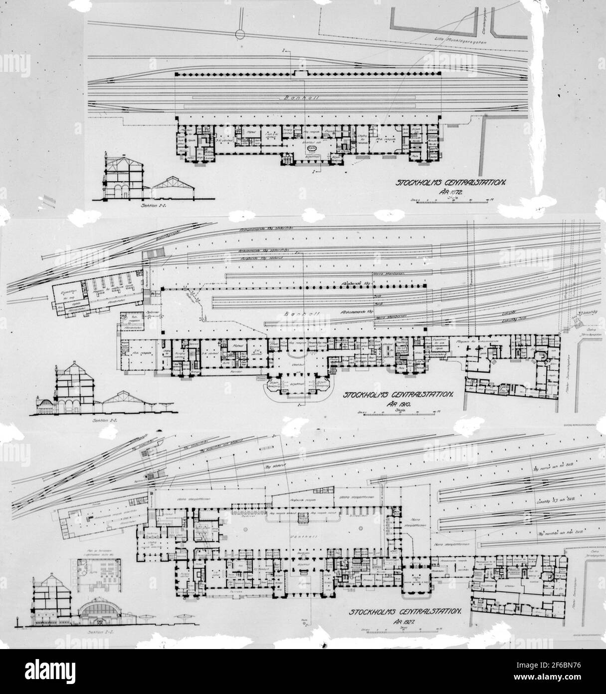 Plan above the central station in 1872, 1910, 1927 Stock Photo - Alamy