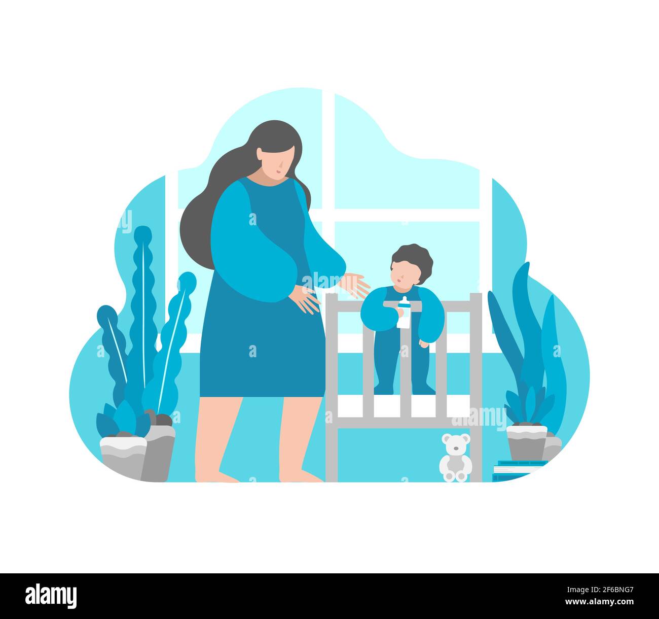 Vector flat illustration concept with simplified characters of mother ...