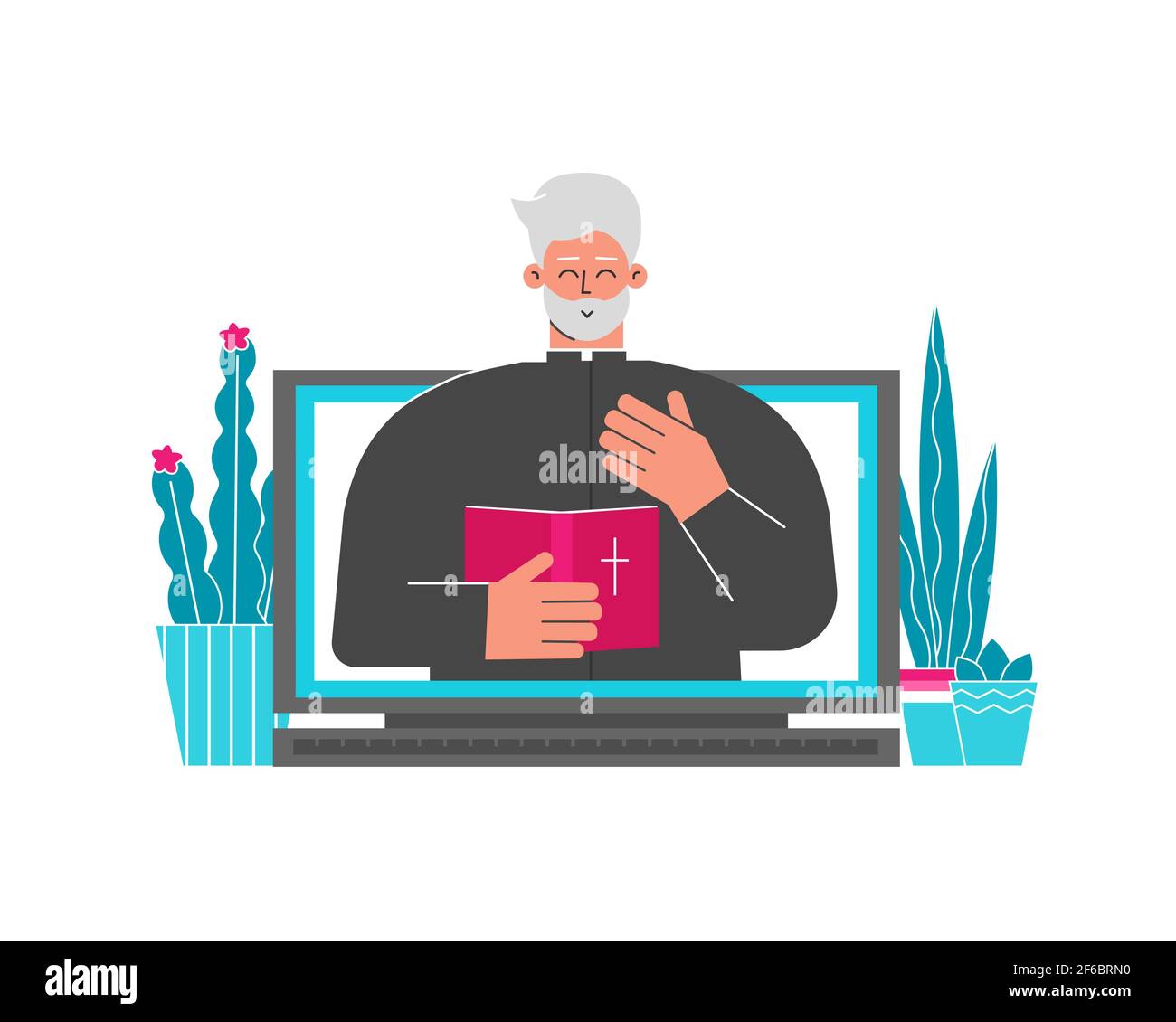 Vector illustration. Christian pastor helps people who stayng home ...