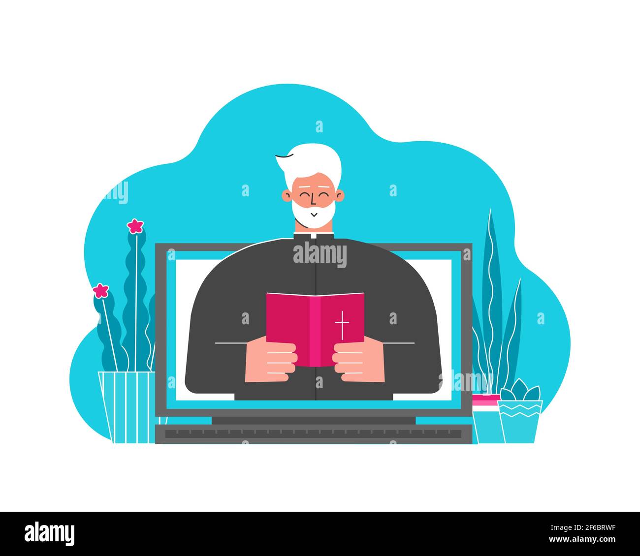 Vector flat concept. Catholic pastor (cartoon character) preaches ...
