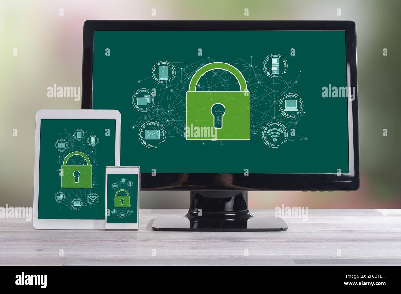 Cyber security concept shown on different information technology ...