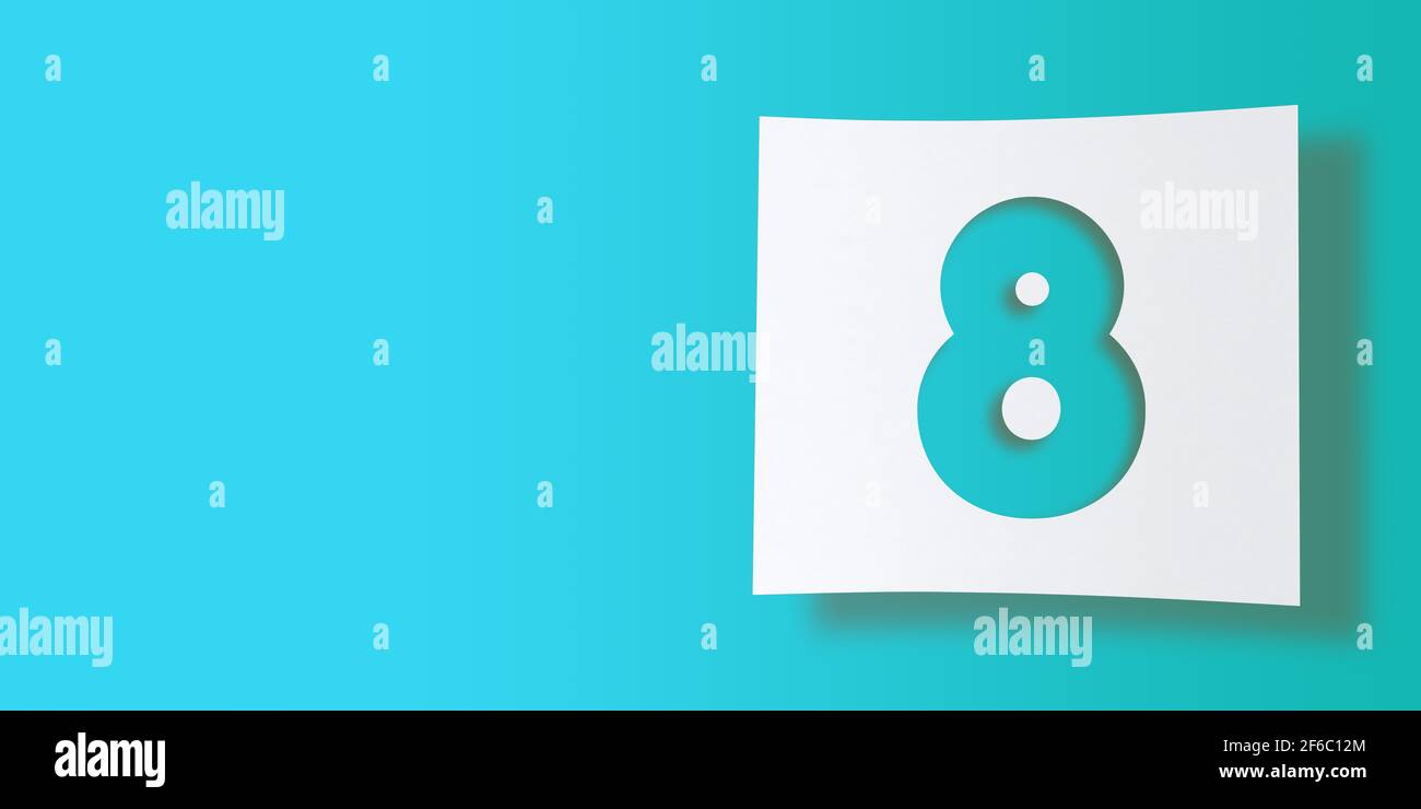 3D render numbers collection: No 8,eight, cut out on white square paper ...