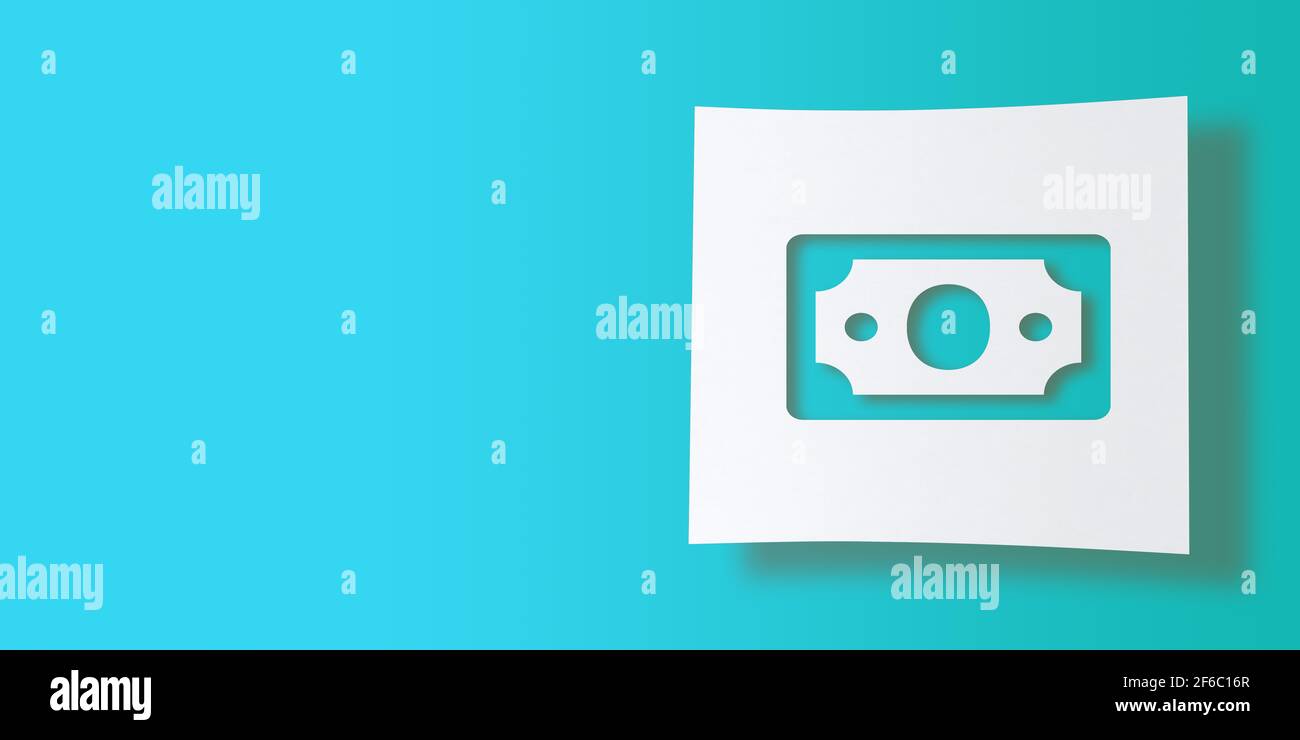 3D rendered icon concept: Isolated money symbol cut out on white square ...