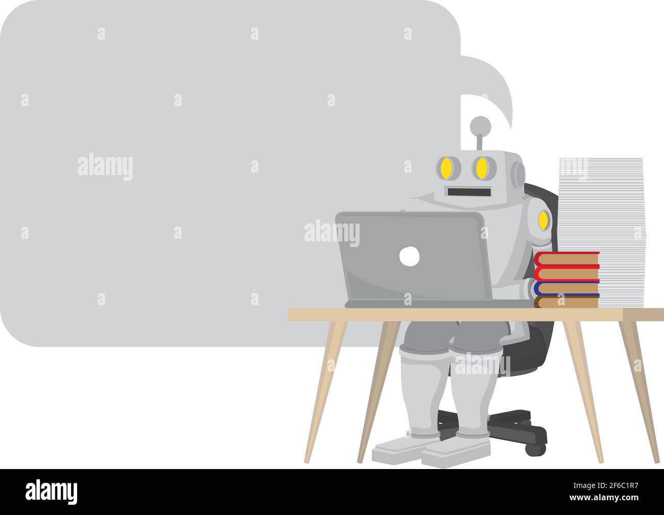 Robot working on a work desk with an empty speech bubble. Concept of ...