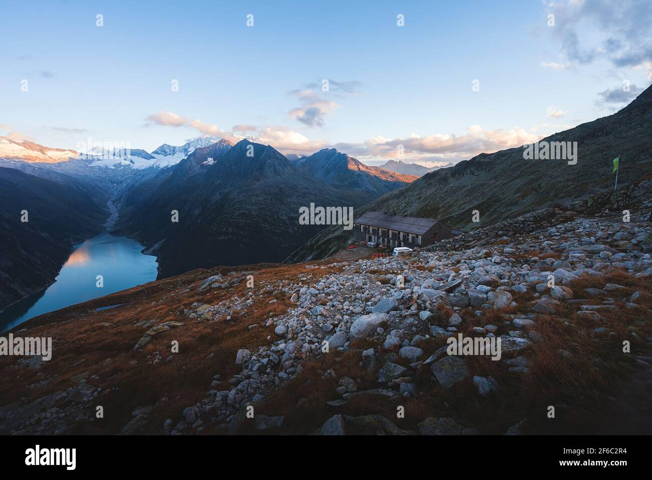 Zillertal, Austrian Alps. Summer mountain scenery, Olpererhütte refugee ...