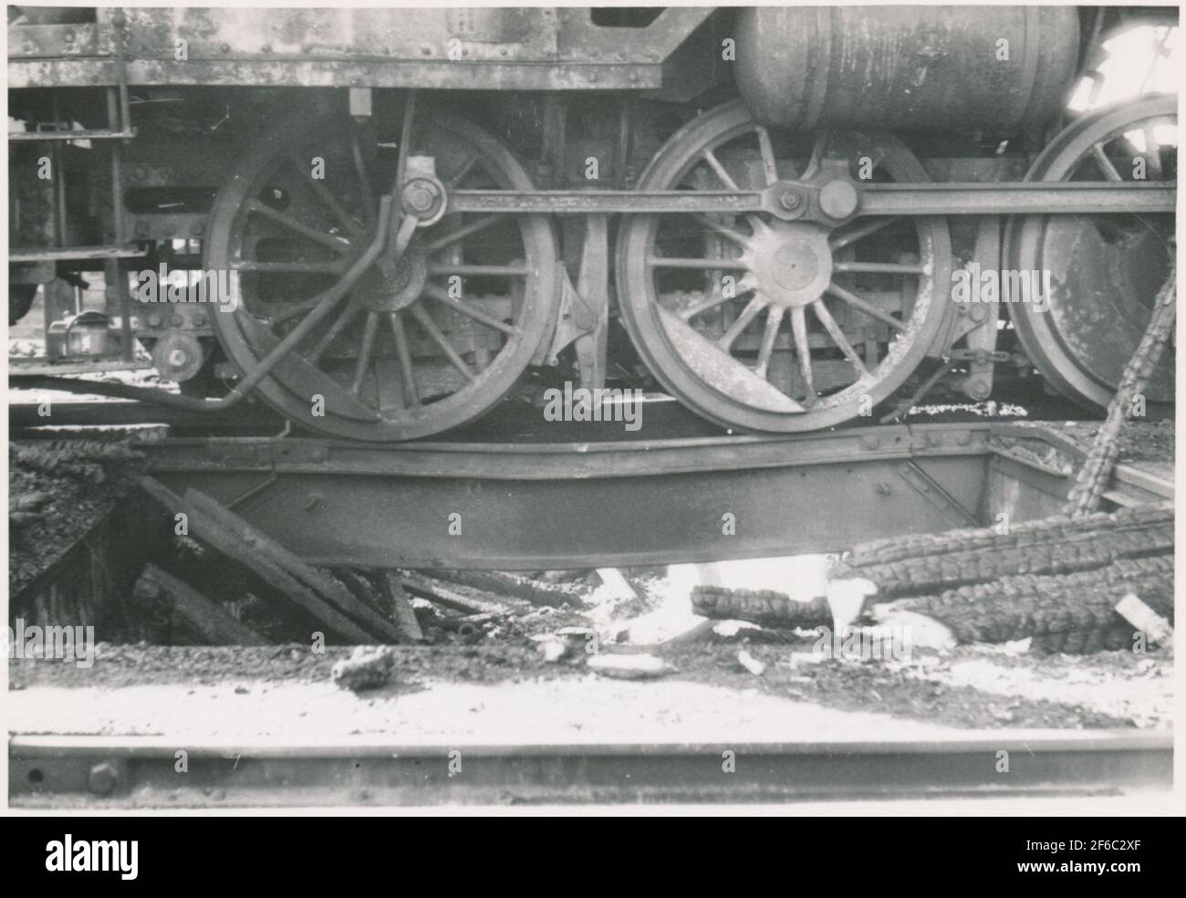 Fire damaged steam locomotive Stock Photo - Alamy