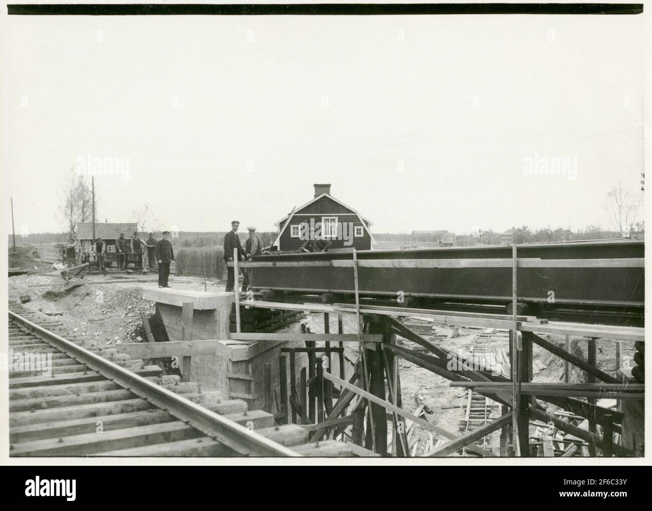 Bridge building at the bridge in the 1930s Stock Photo - Alamy
