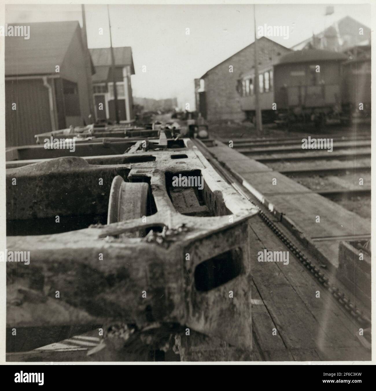 Damage to the A-carriage's running bogie after accident at the stop ...