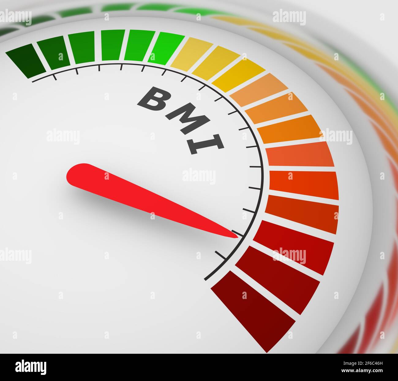 Body mass index meter read high level result. Color scale with arrow ...