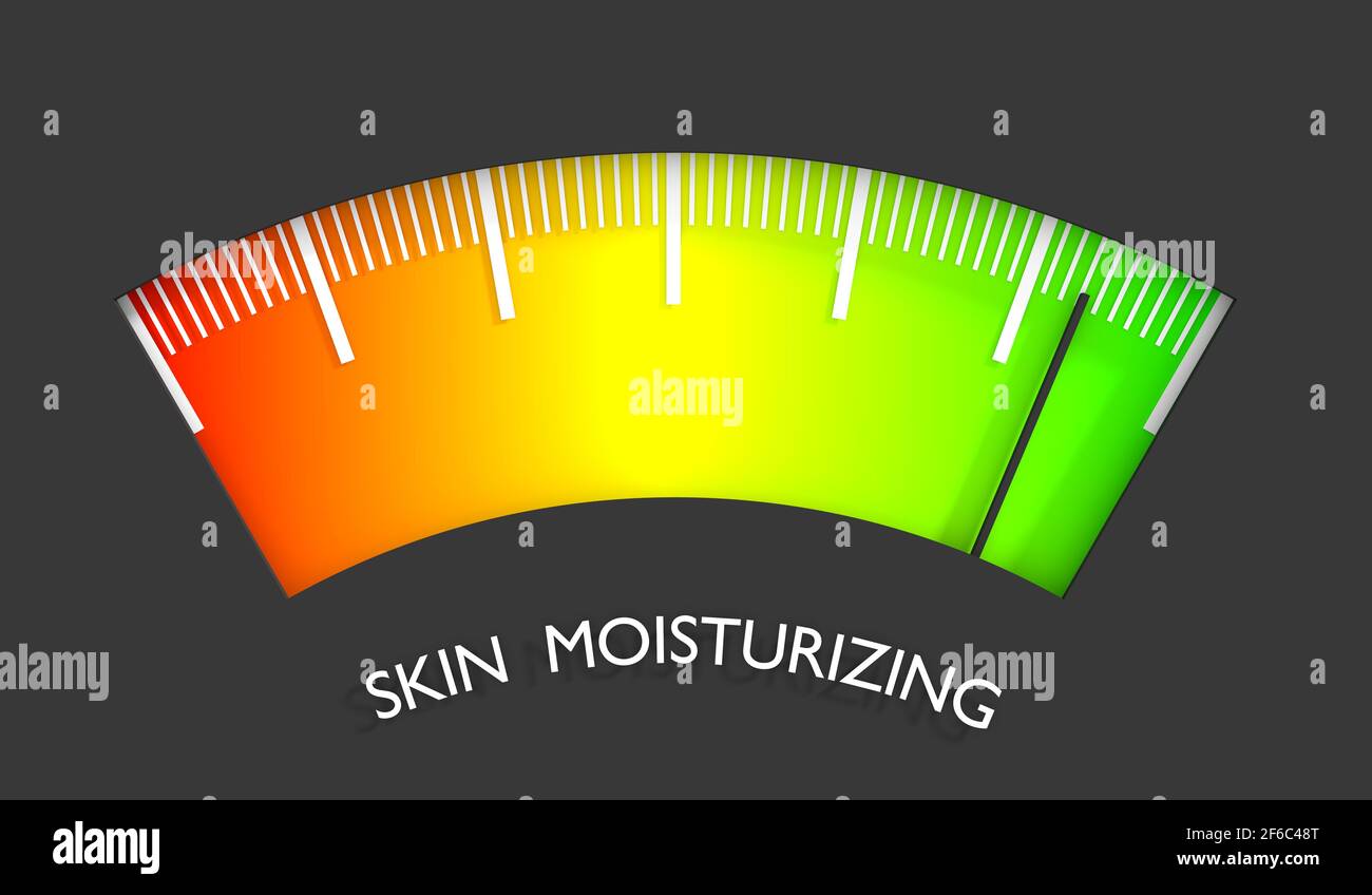 Abstract meter read level of skin moisturizing result. Color scale with ...