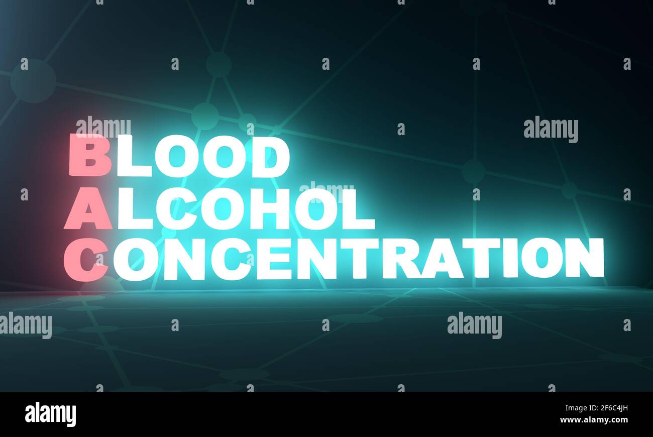 BAC - Blood alcohol concentration acronym. 3D rendering. Neon bulb ...
