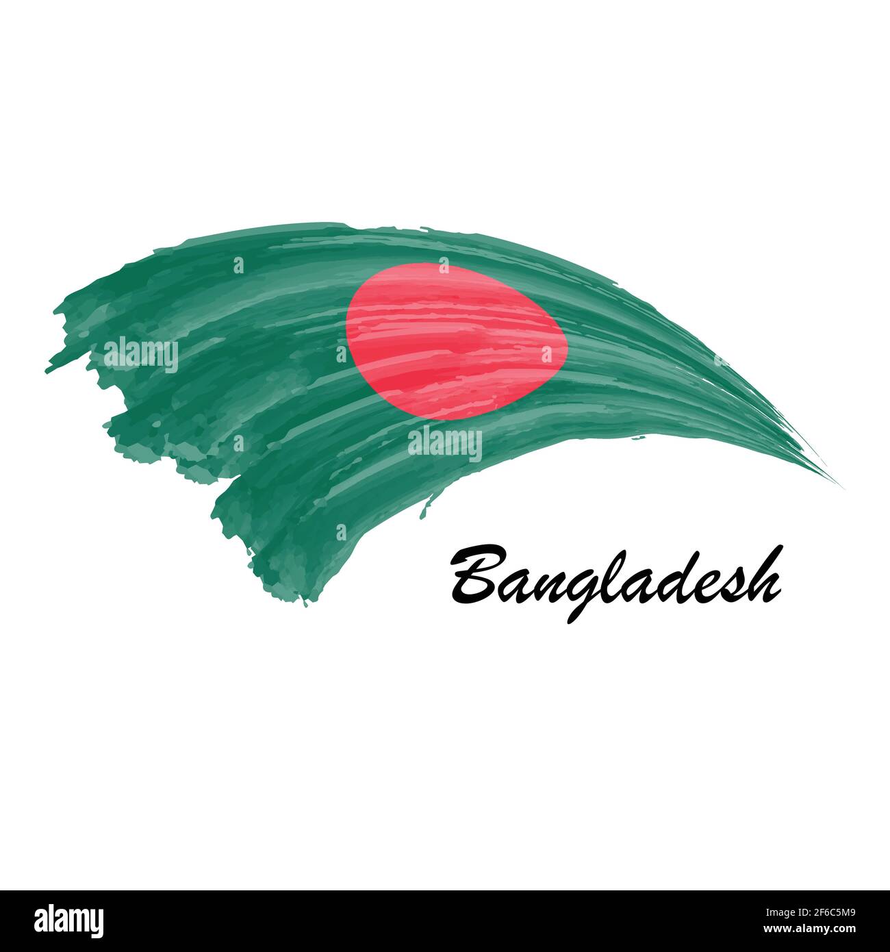 Watercolor painting flag of Bangladesh. Hand drawing brush stroke ...