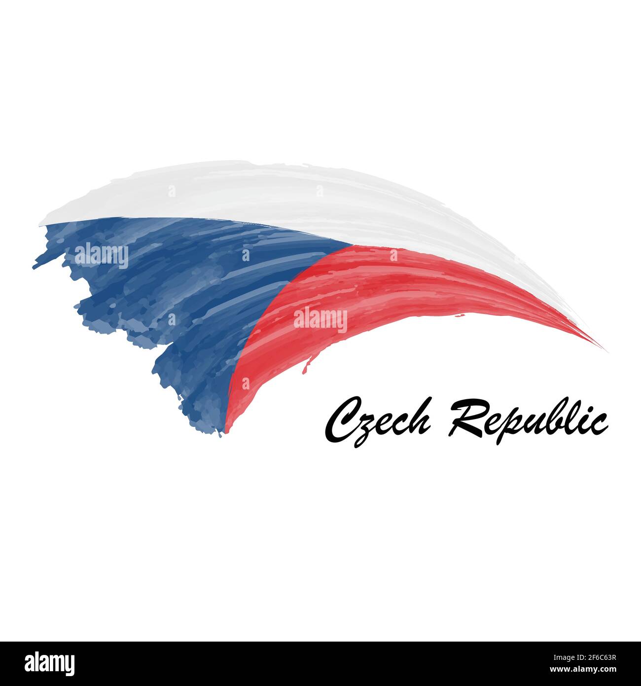 Watercolor painting flag of Czech Republic. Hand drawing brush stroke ...