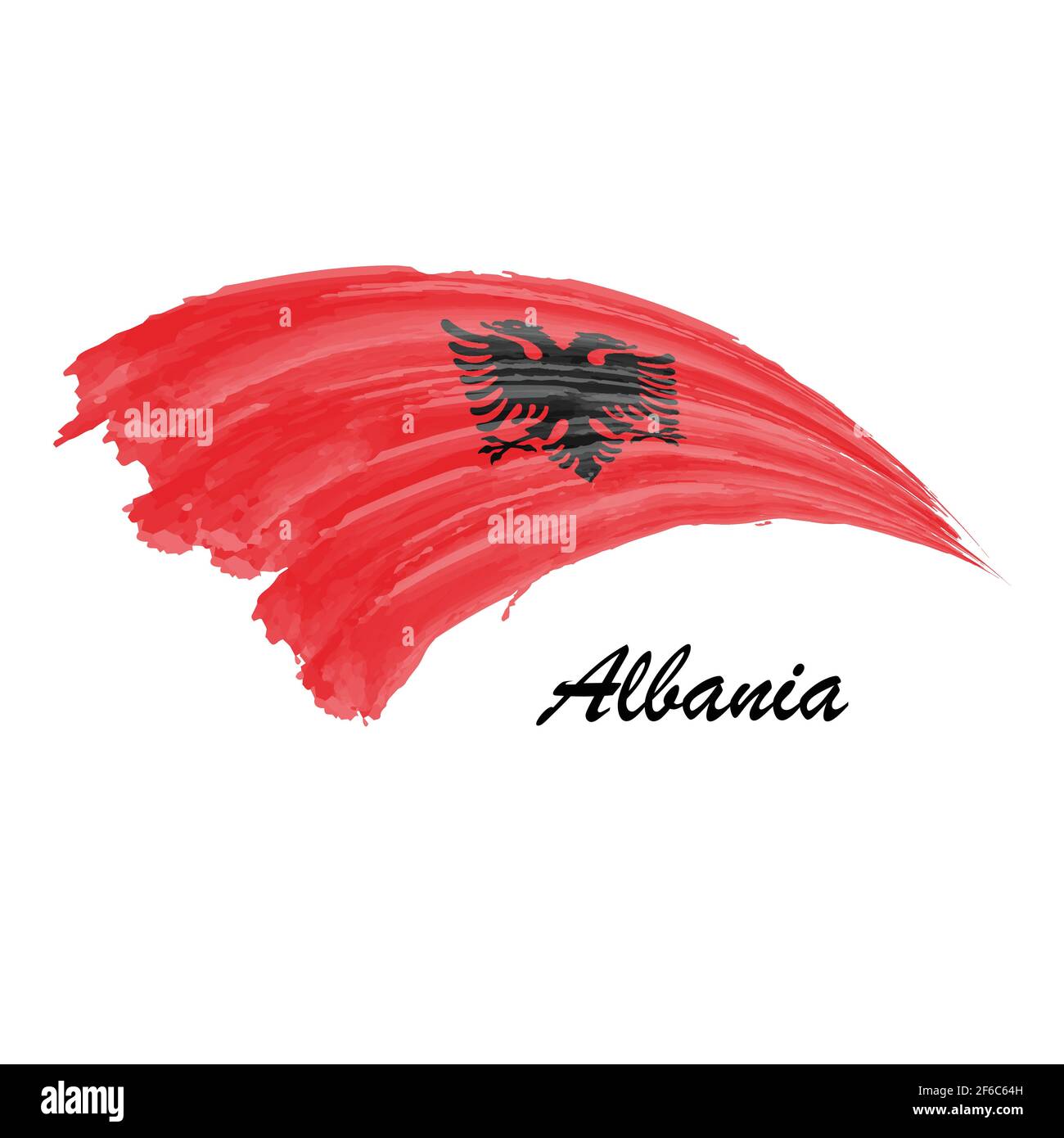 Watercolor painting flag of Albania. Hand drawing brush stroke ...