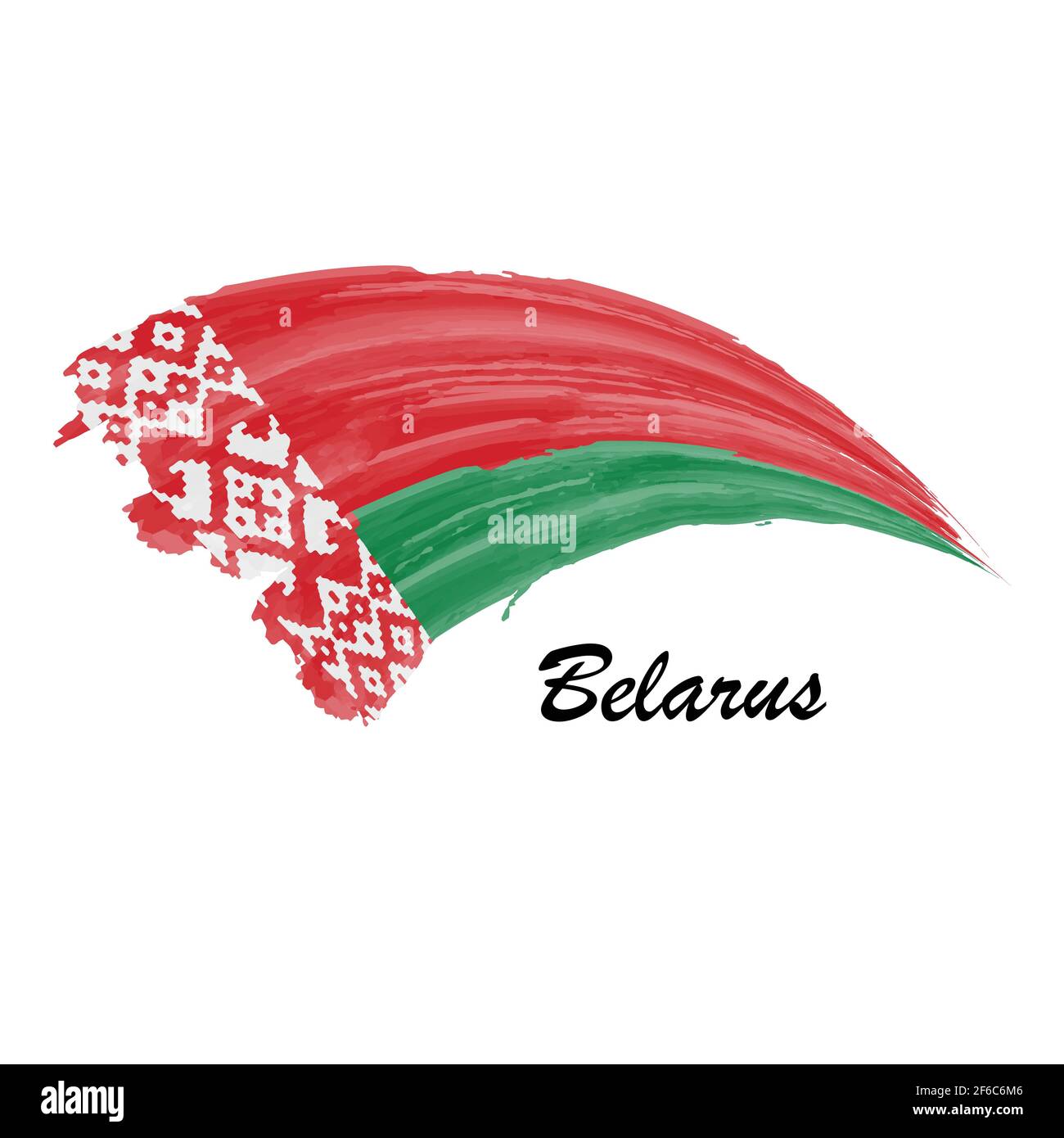 Watercolor painting flag of Belarus. Hand drawing brush stroke ...