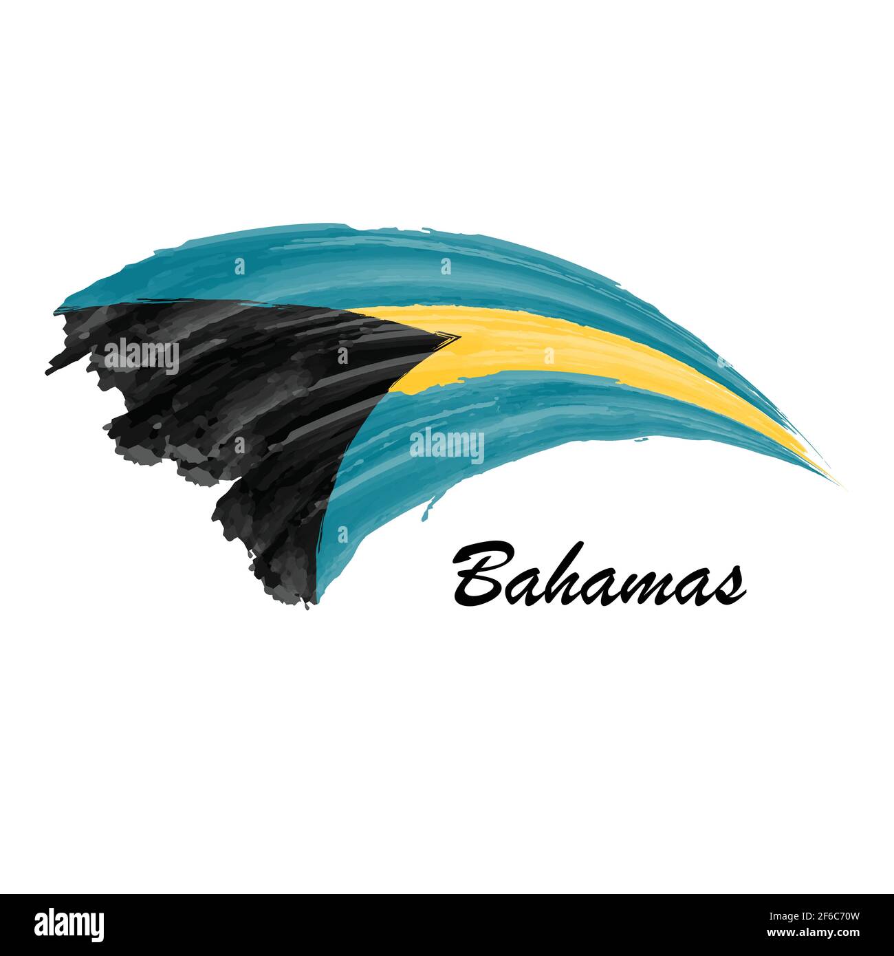 Watercolor painting flag of Bahamas. Hand drawing brush stroke ...
