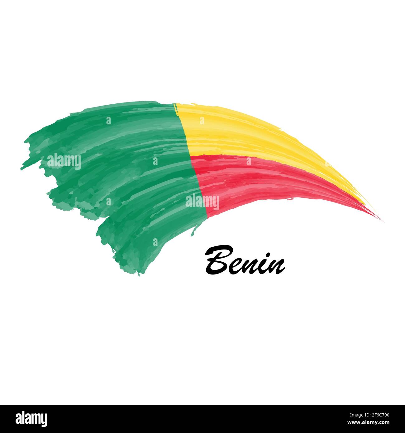 Watercolor painting flag of Benin. Hand drawing brush stroke ...