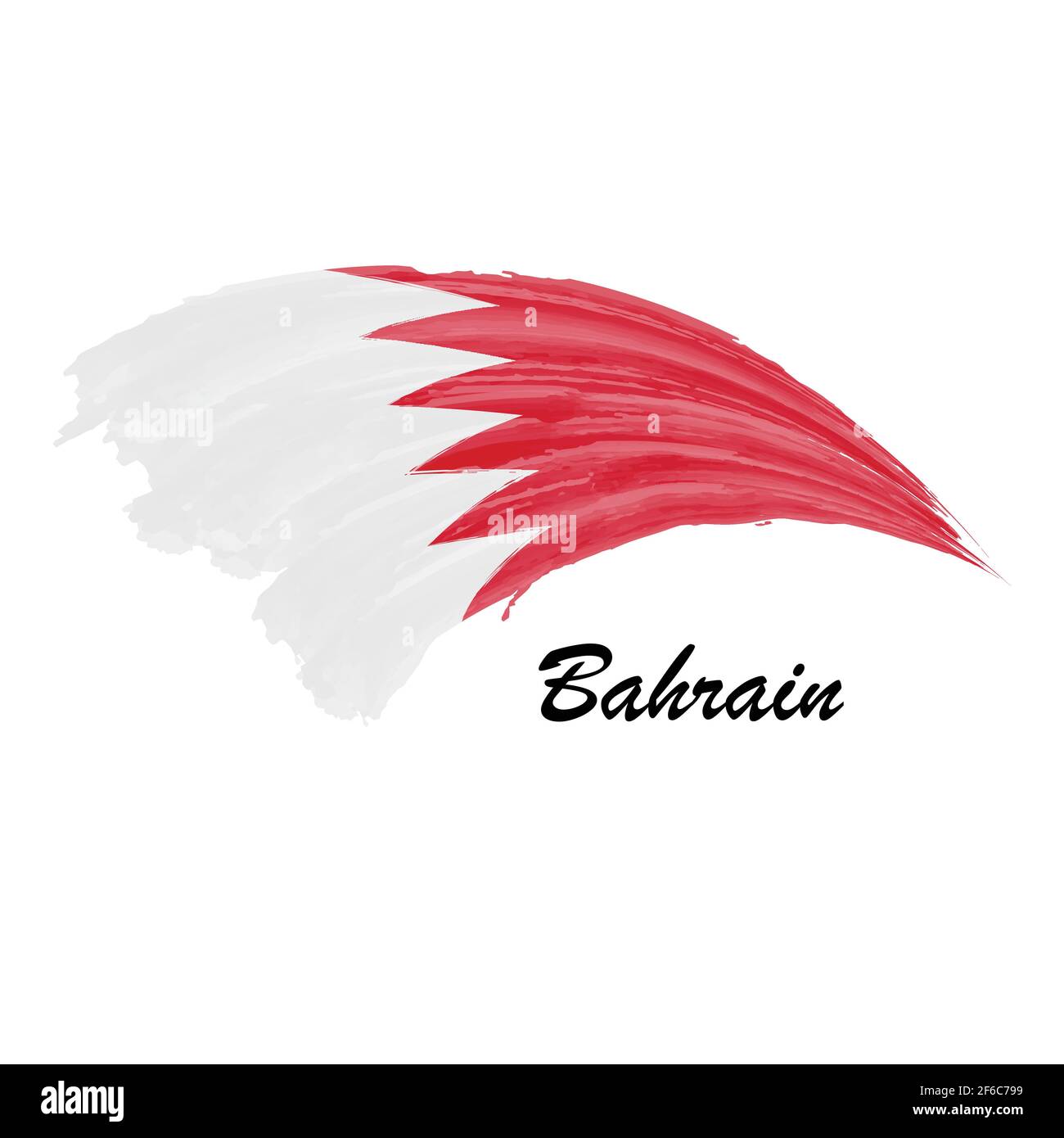 Watercolor painting flag of Bahrain. Hand drawing brush stroke ...