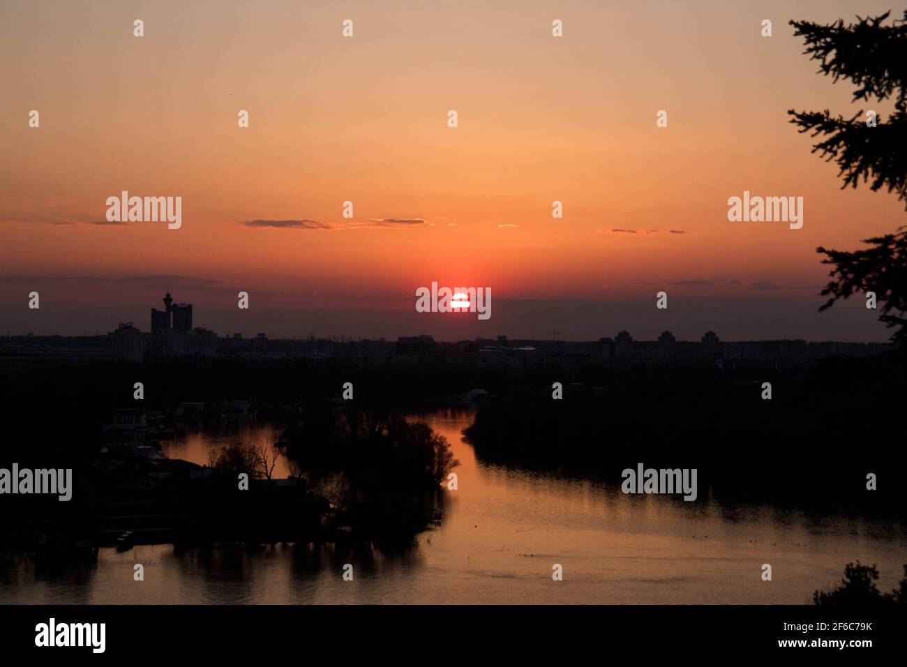 Sunset over Belgrade, next to the Belgrade Fortress in the afternoon ...