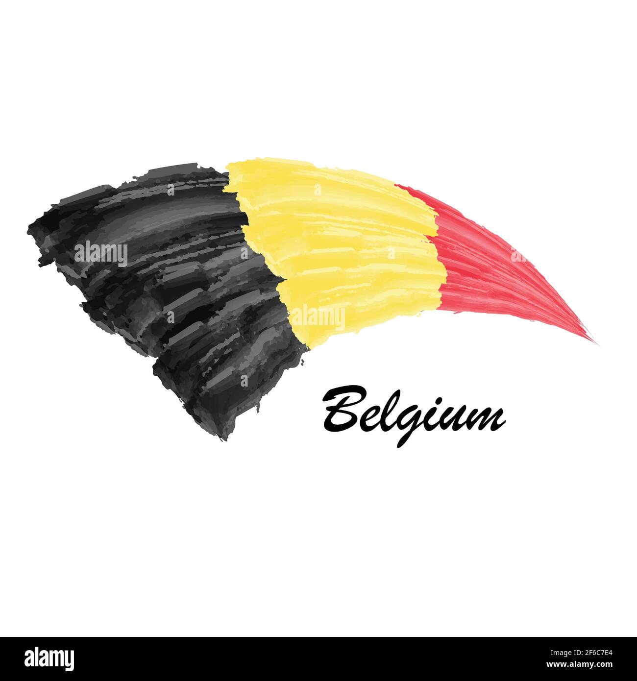 Watercolor painting flag of Belgium. Hand drawing brush stroke ...