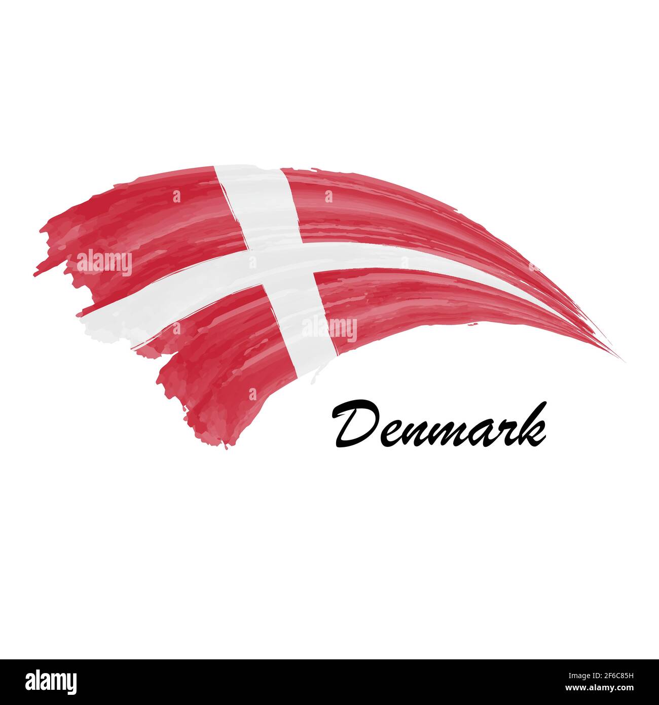 Watercolor painting flag of Denmark. Hand drawing brush stroke ...