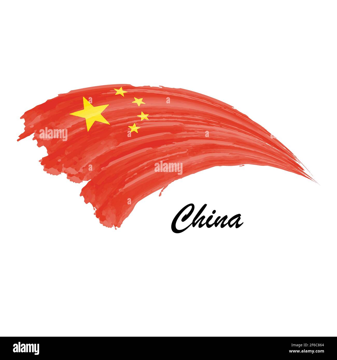 Watercolor painting flag of China. Hand drawing brush stroke ...