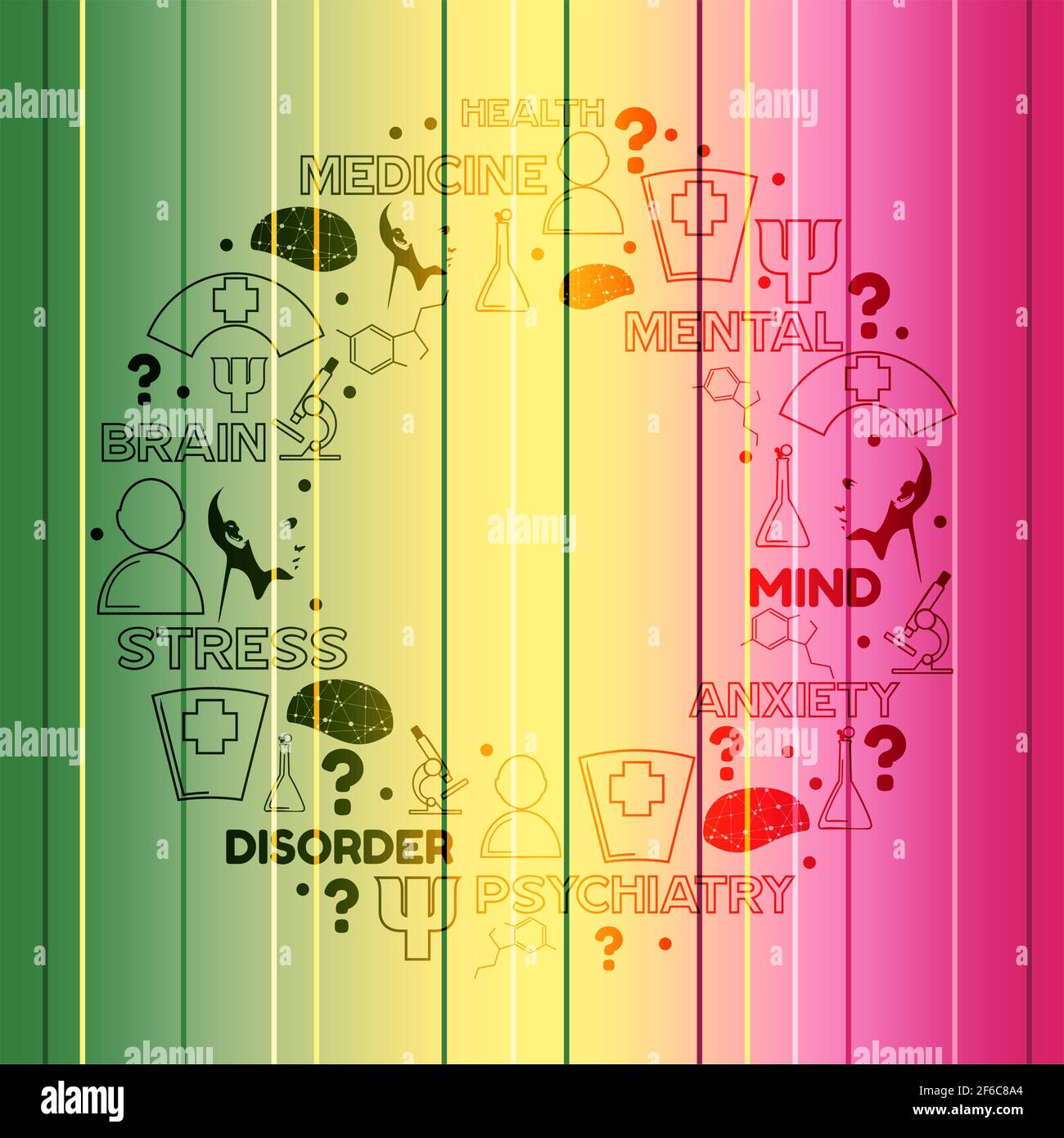 Mental health creative concept. Circle frame with medicine thin line ...