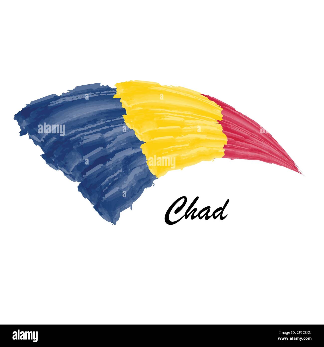 Watercolor painting flag of Chad. Hand drawing brush stroke ...