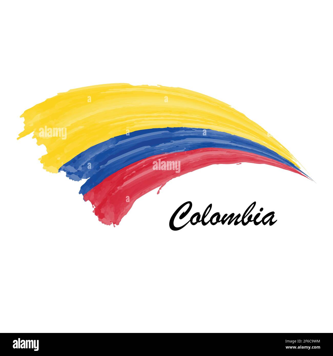 Watercolor painting flag of Colombia. Hand drawing brush stroke ...