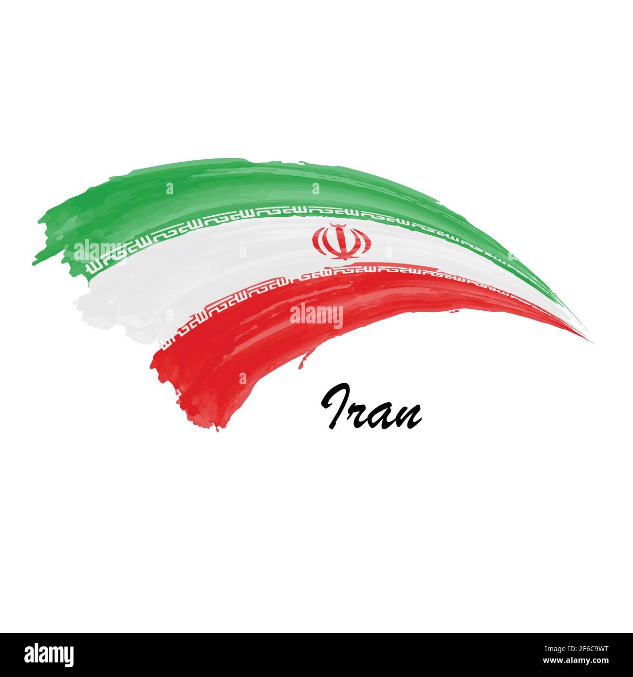 Watercolor painting flag of Iran. Hand drawing brush stroke ...