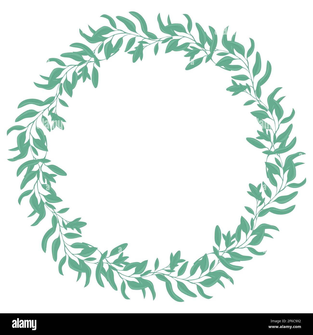 Round frame with leaves. Twigs with leaves in a circle. A simple wreath ...