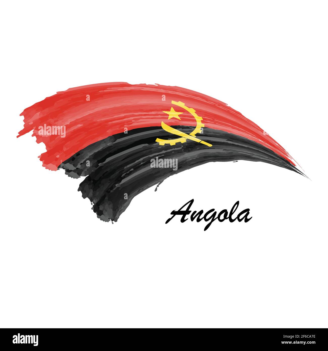 Watercolor painting flag of Angola. Hand drawing brush stroke ...