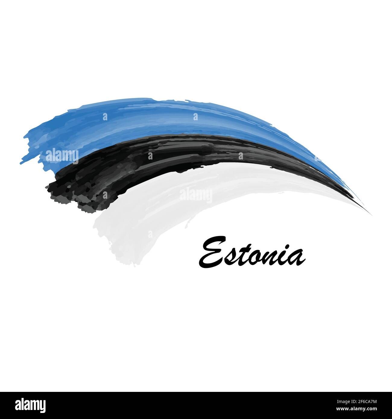 Watercolor painting flag of Estonia. Hand drawing brush stroke ...