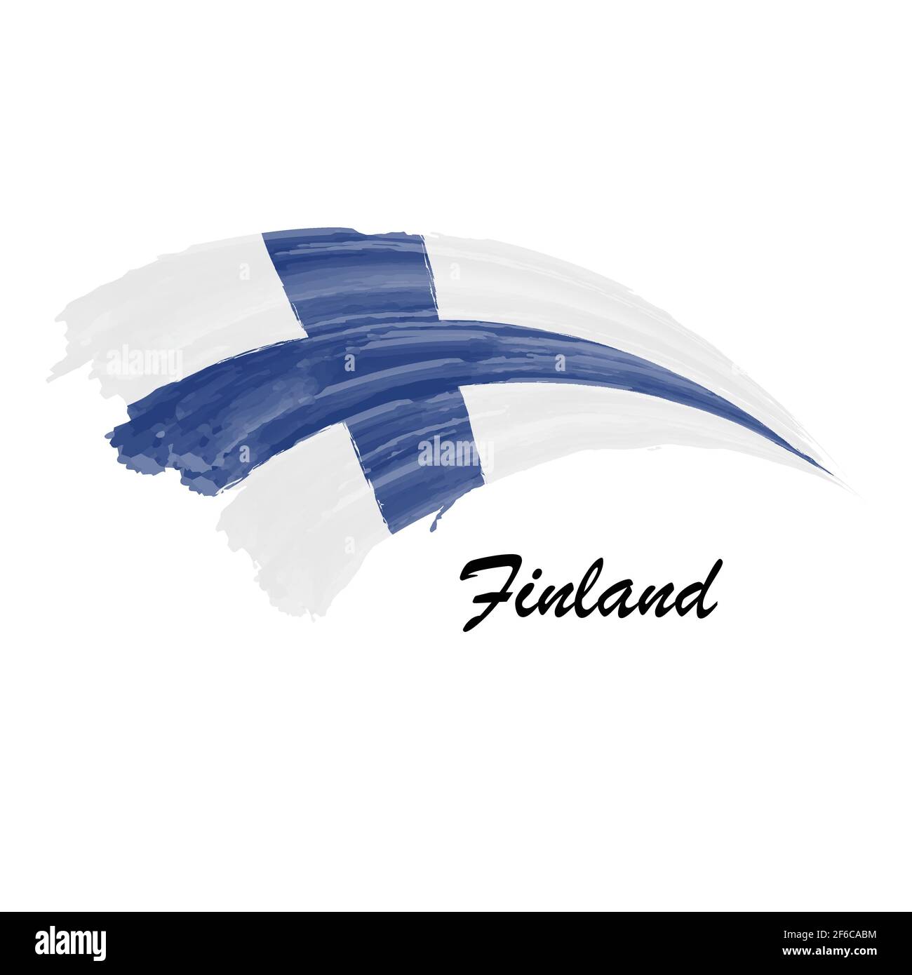 Watercolor painting flag of Finland. Hand drawing brush stroke ...