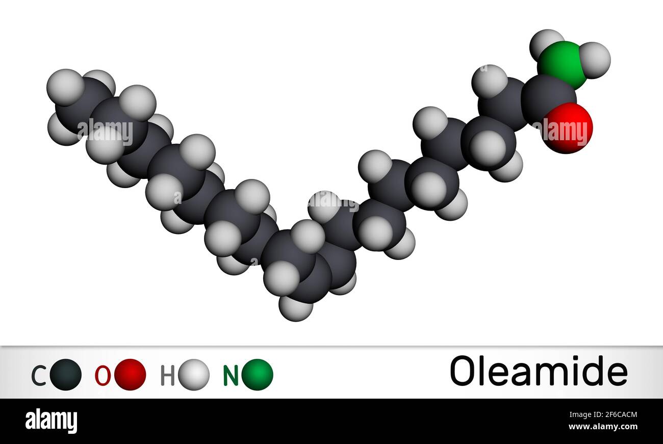Oleamide molecule. It is fatty amide derived from oleic acid. Molecular ...