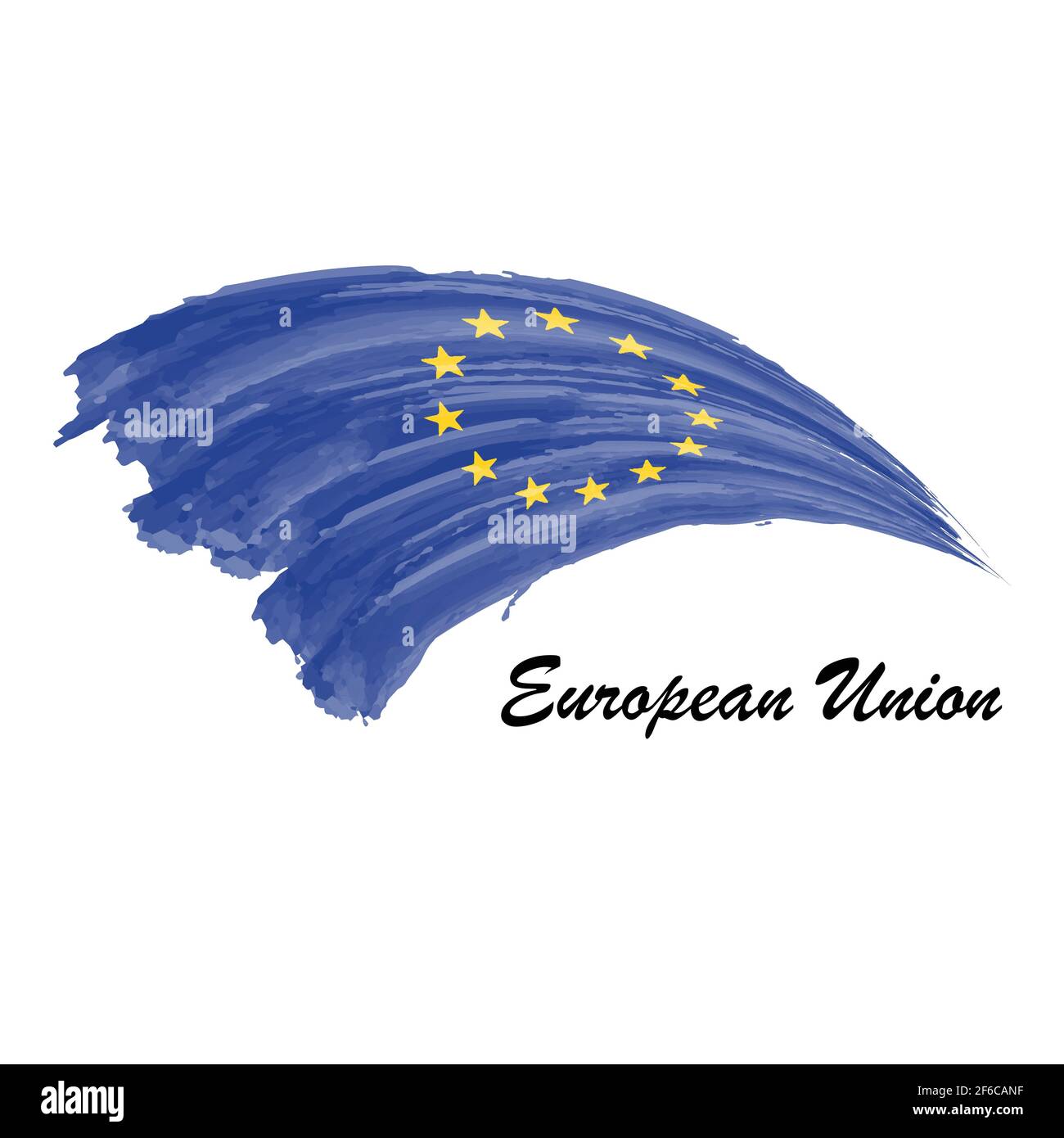 Watercolor painting flag of European Union. Hand drawing brush stroke ...