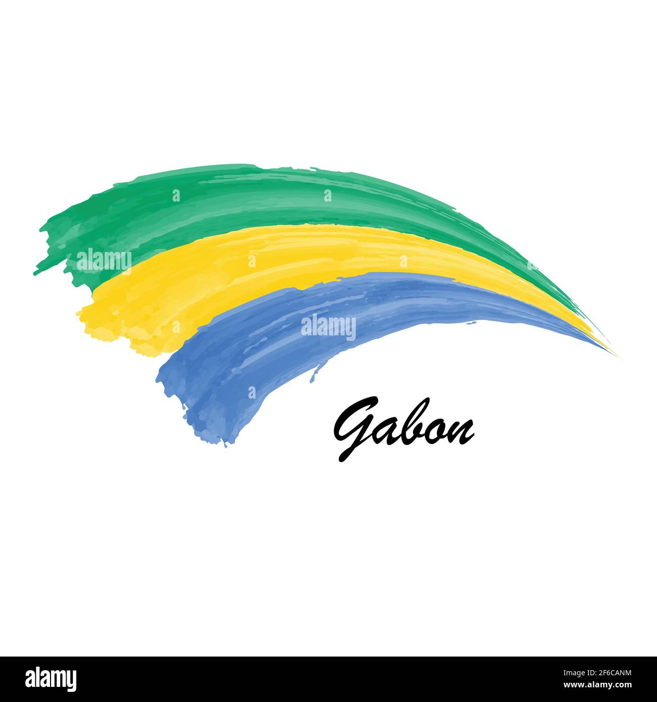Watercolor painting flag of Gabon. Hand drawing brush stroke ...
