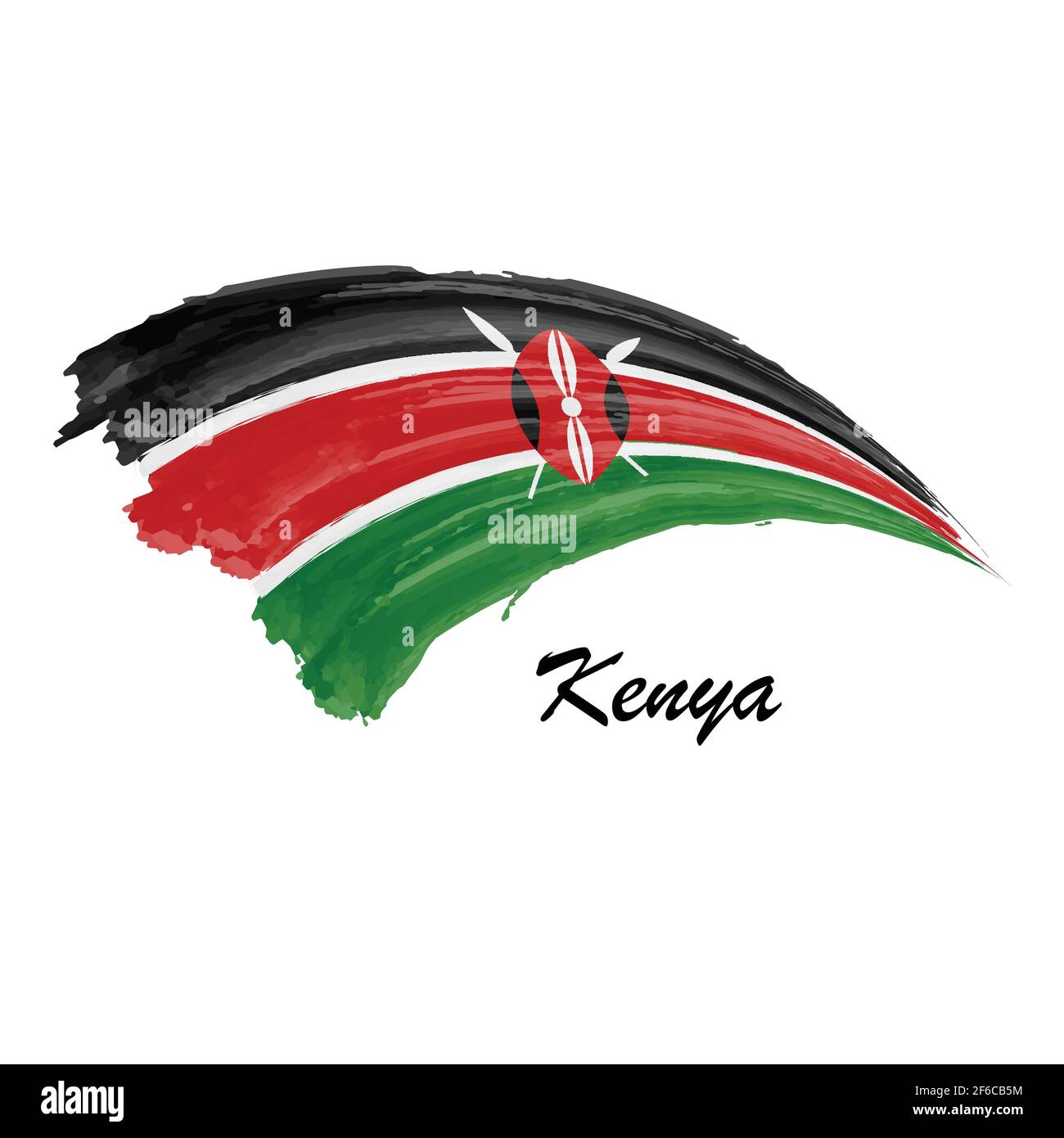Watercolor painting flag of Kenya. Hand drawing brush stroke ...