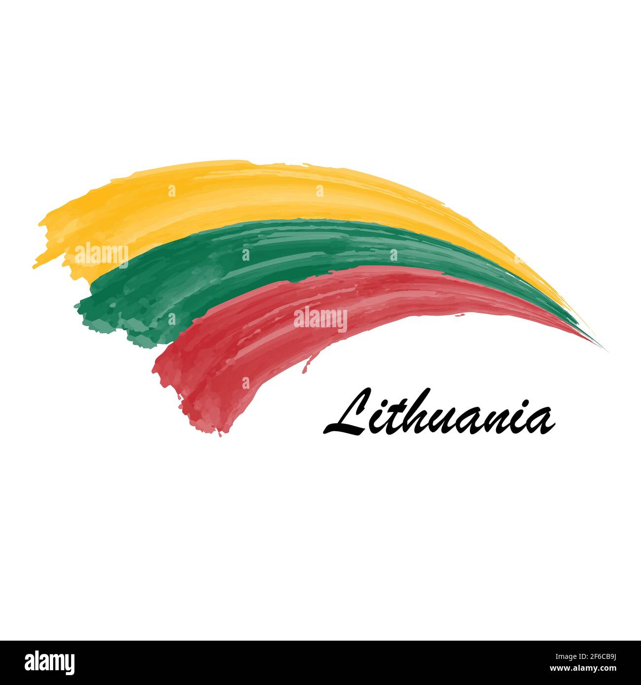 Watercolor painting flag of Lithuania. Hand drawing brush stroke ...