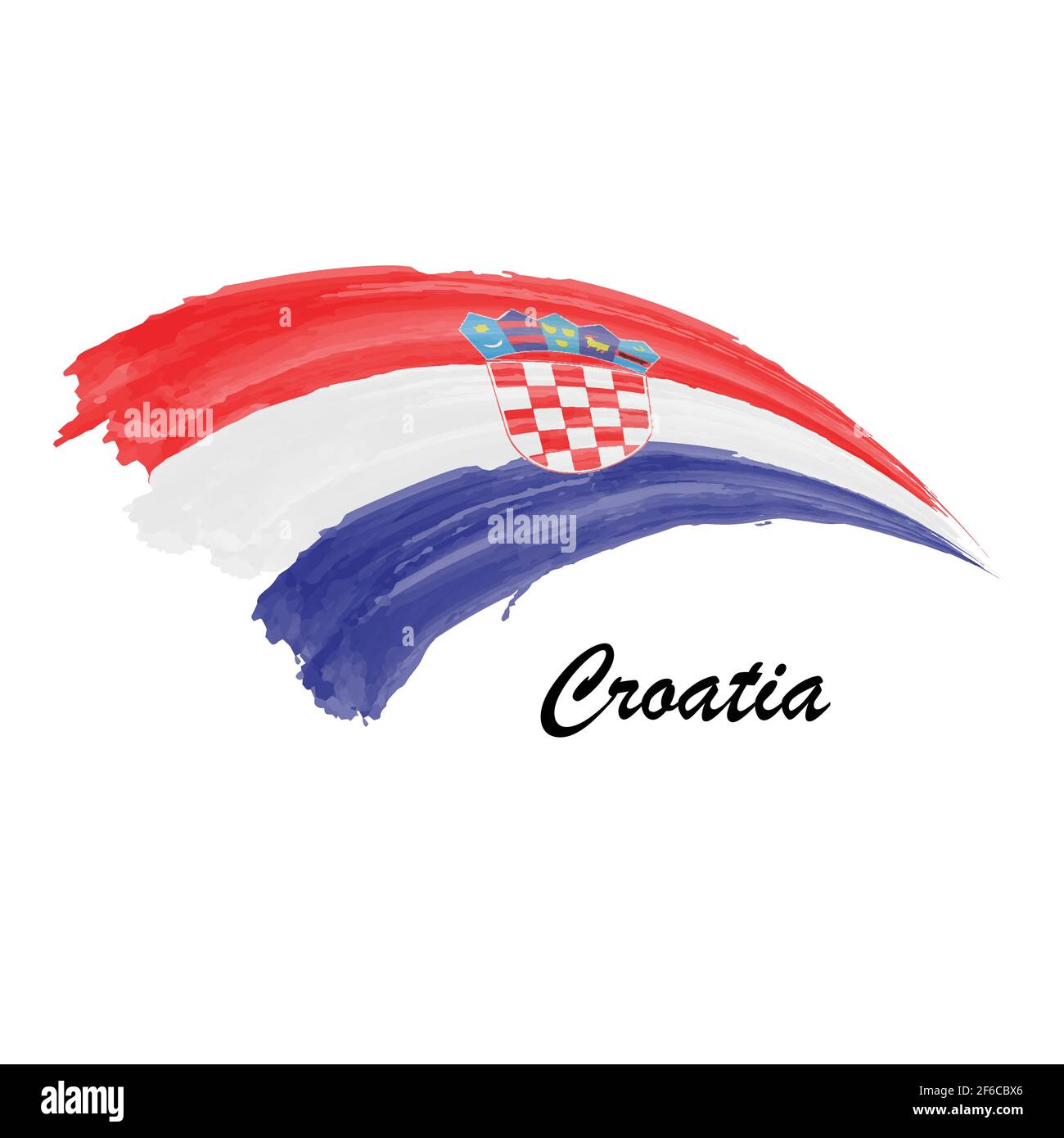 Watercolor painting flag of Croatia. Hand drawing brush stroke ...