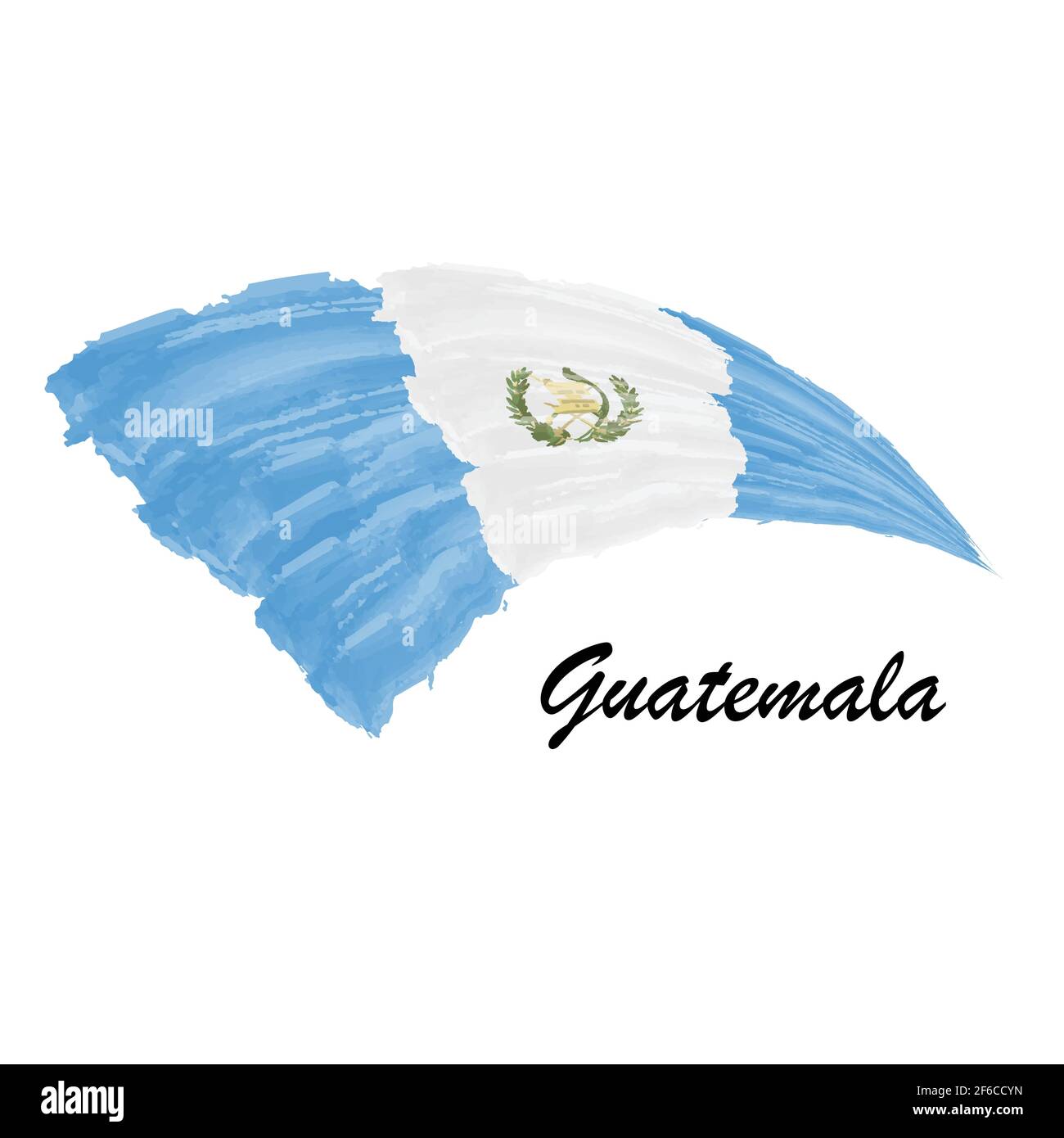 Watercolor painting flag of Guatemala. Hand drawing brush stroke ...