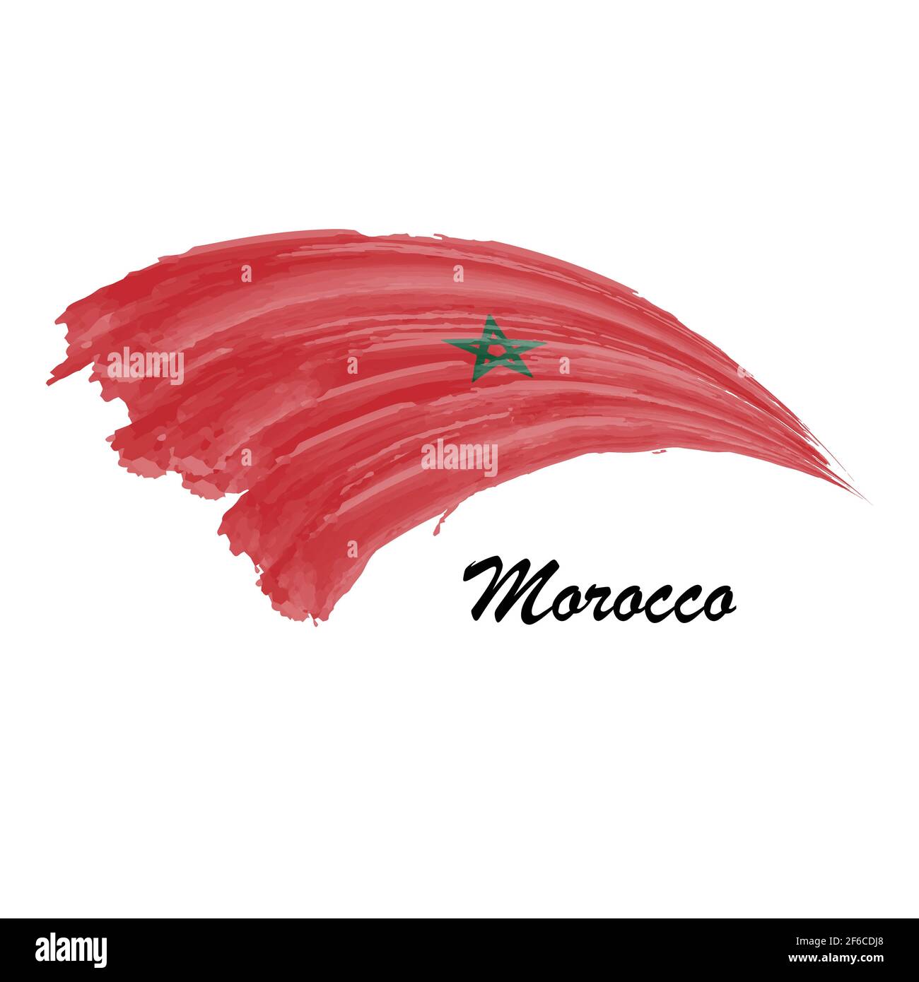 Watercolor painting flag of Morocco. Hand drawing brush stroke ...