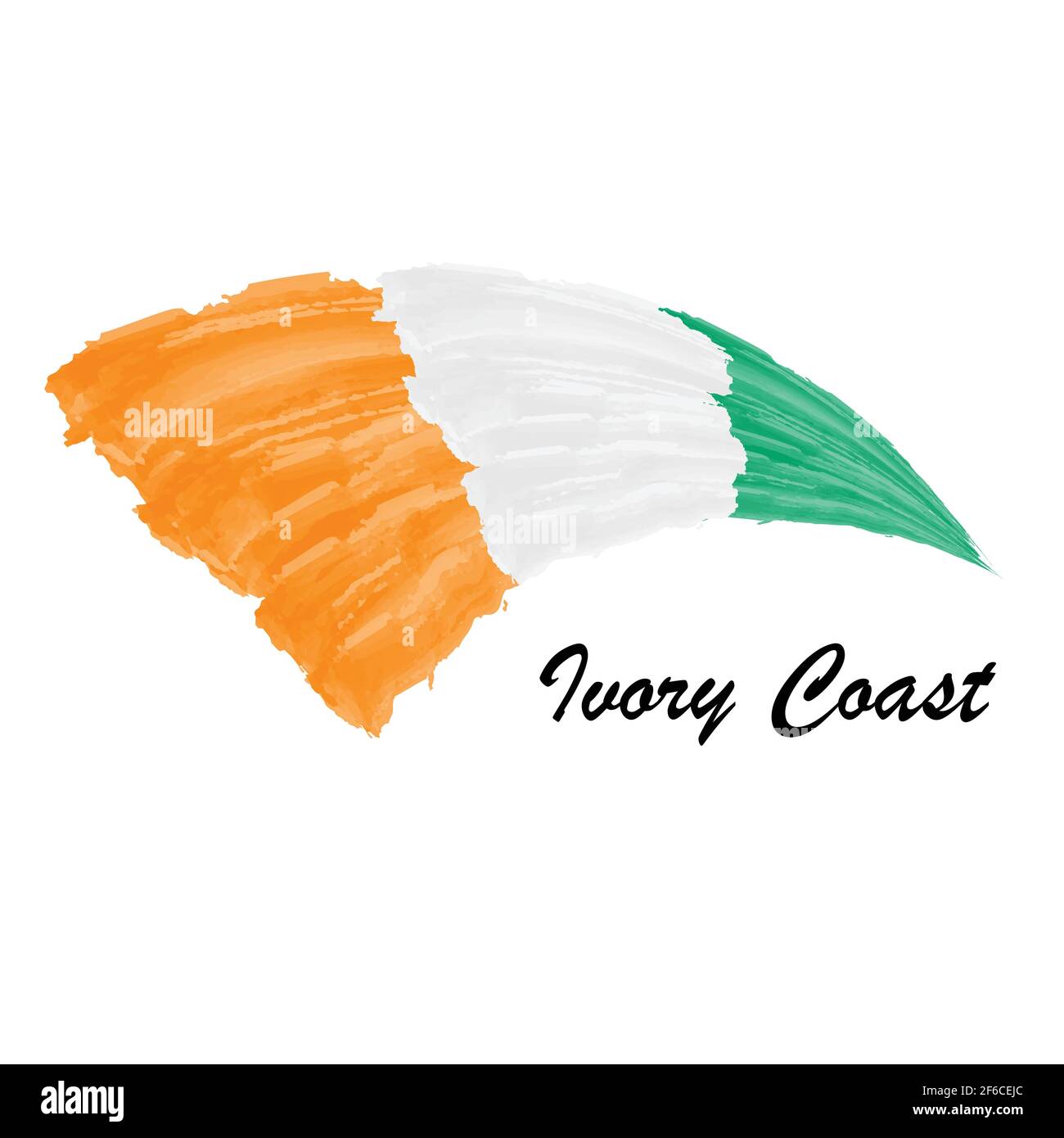 Watercolor painting flag of Ivory Coast. Hand drawing brush stroke ...